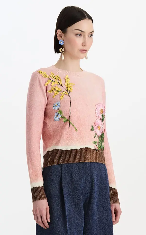 Oscar De La Renta Printed Floral Wool Top