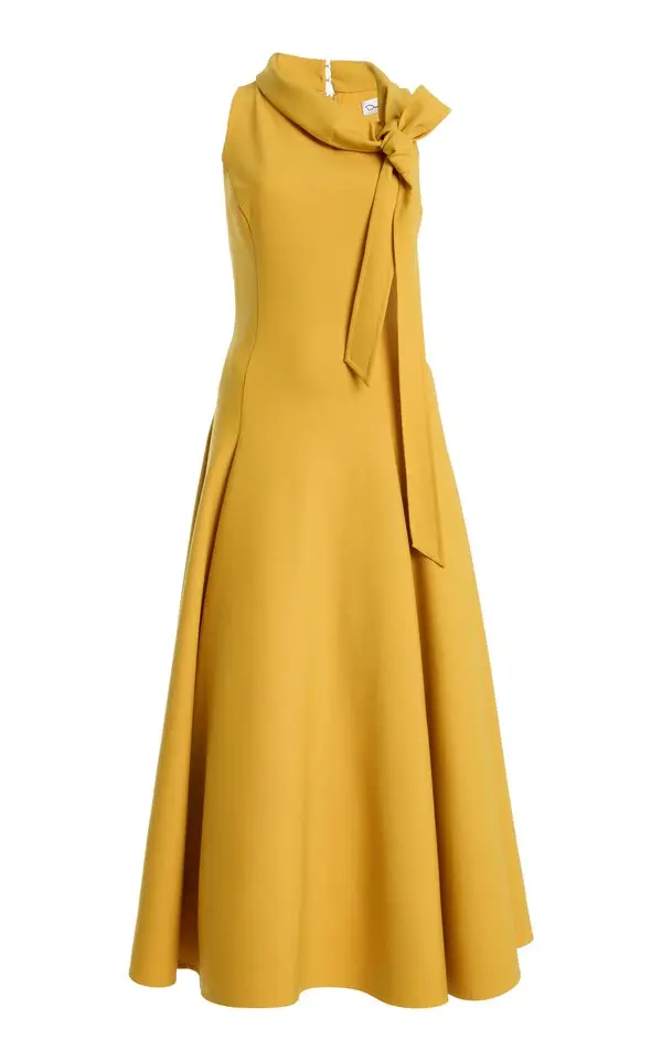 Oscar De La Renta Bow-detailed Stretch-wool Midi Dress - Yellow