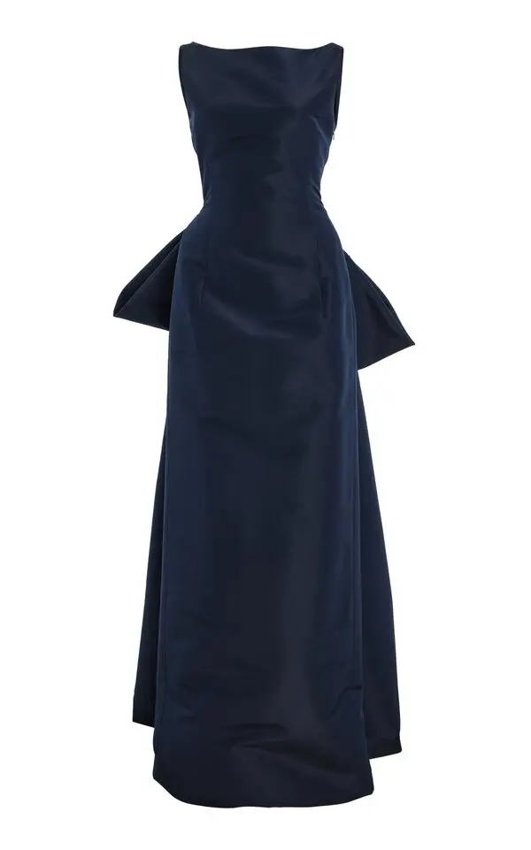 Oscar De La Renta Draped-back Silk-faille Gown - Navy