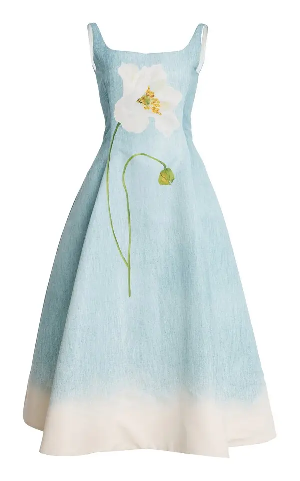 Oscar De La Renta Peony Faille Midi Dress - Blue