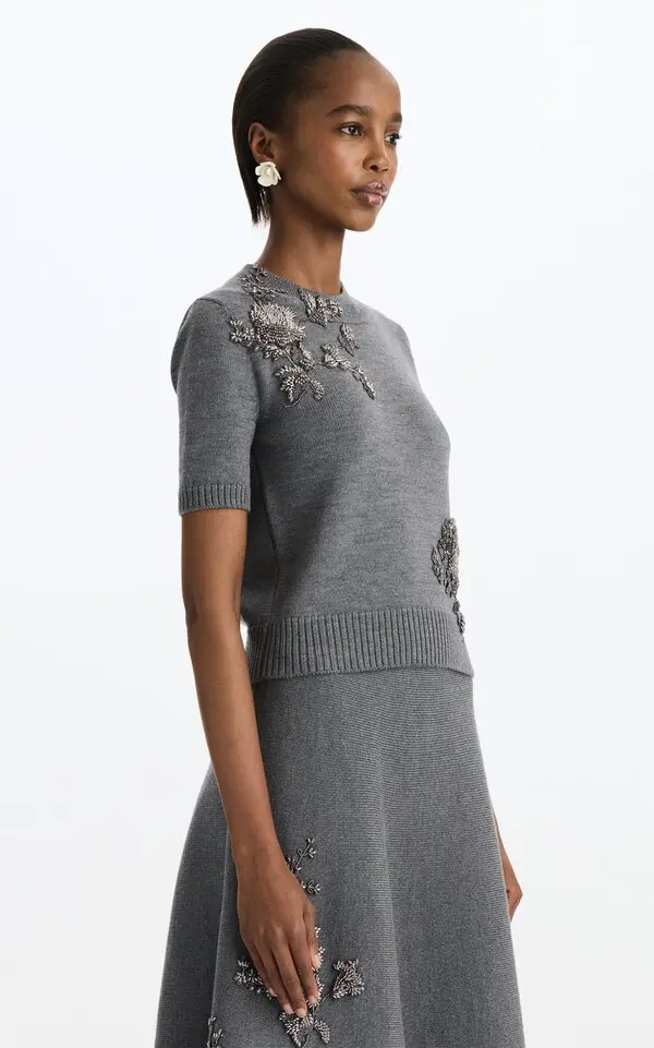Oscar De La Renta Beaded Wool Top