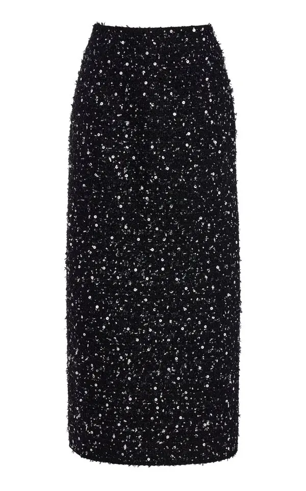 Oscar De La Renta Sequined Ribbon-tweed Midi Pencil Skirt - Black/white