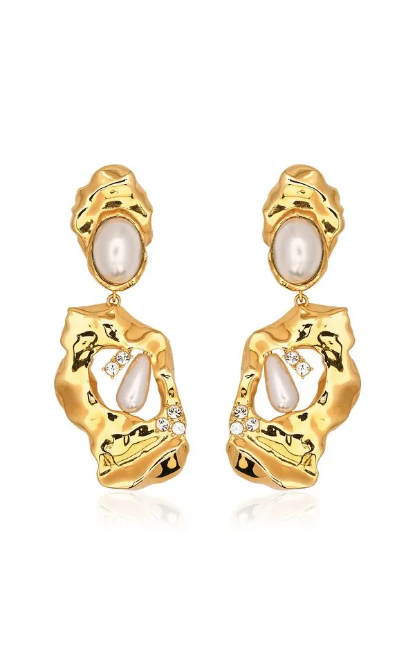Oscar De La Renta Hammered Pearl Drop Earrings - White