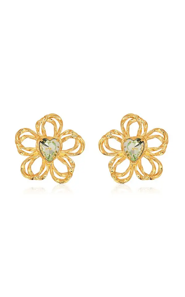 Oscar De La Renta Wire Flower Stone Earrings - Green