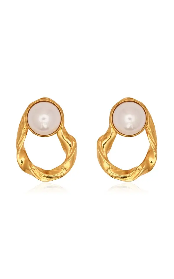 Oscar De La Renta Small Loop Pearl Stud Earrings