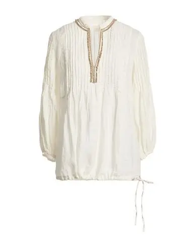 120% Lino Linen Blouse With Appliqués - Ivory