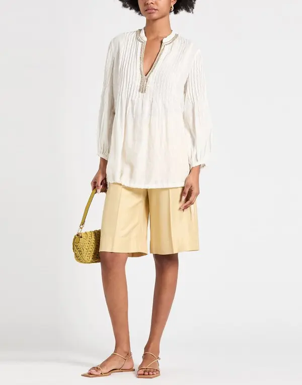 120% Lino Linen Blouse With Appliqués