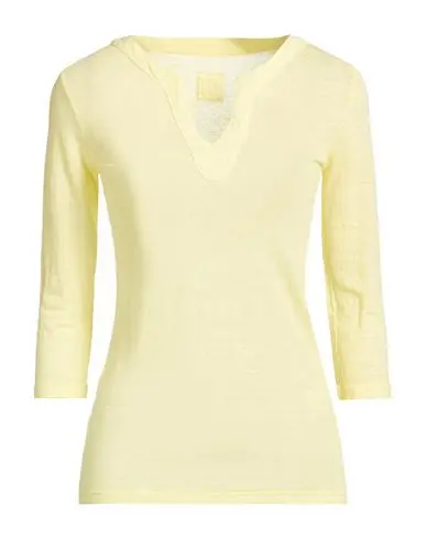 120% Lino Linen T-shirt With V-neck - Yellow