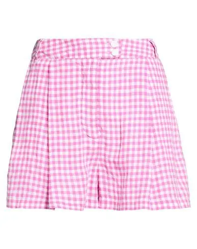 120% Lino Linen Checked High-waisted Shorts - Pink