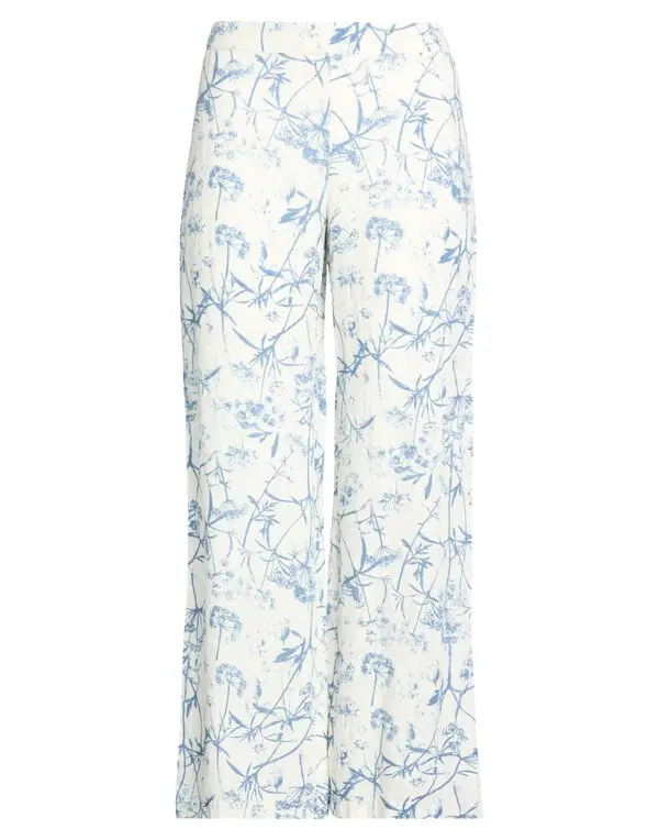 120% Lino Floral Print Linen Wide Leg Pants - Cream