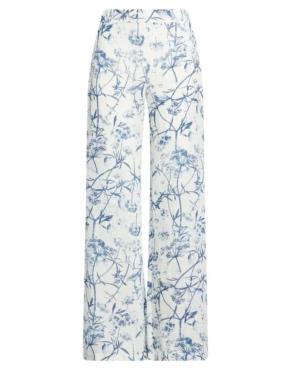 120% Lino Floral Print Linen Wide Leg Pants - White