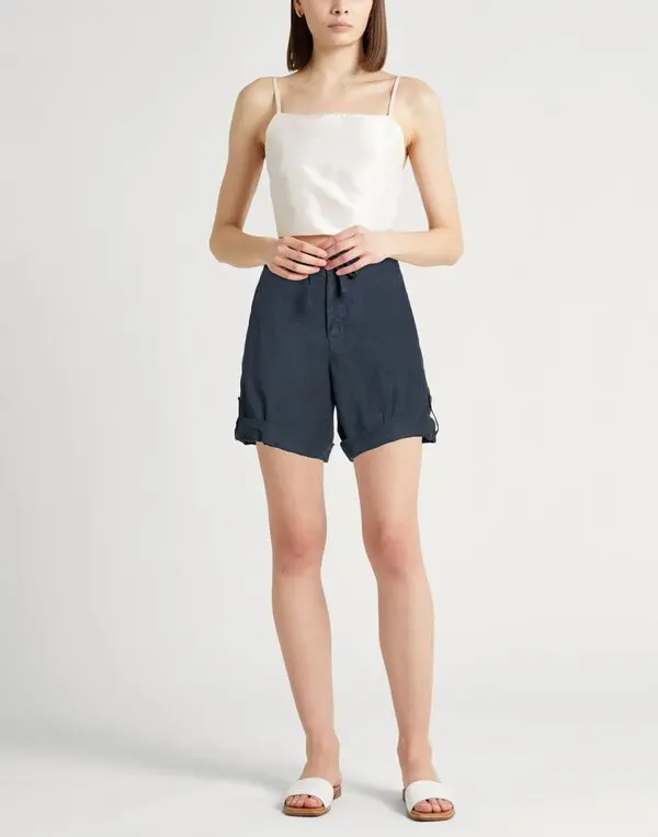 120% Lino Linen Solid Shorts - Navy