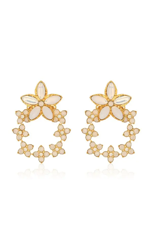 Oscar De La Renta Floral Cabochon Drop Earrings - White