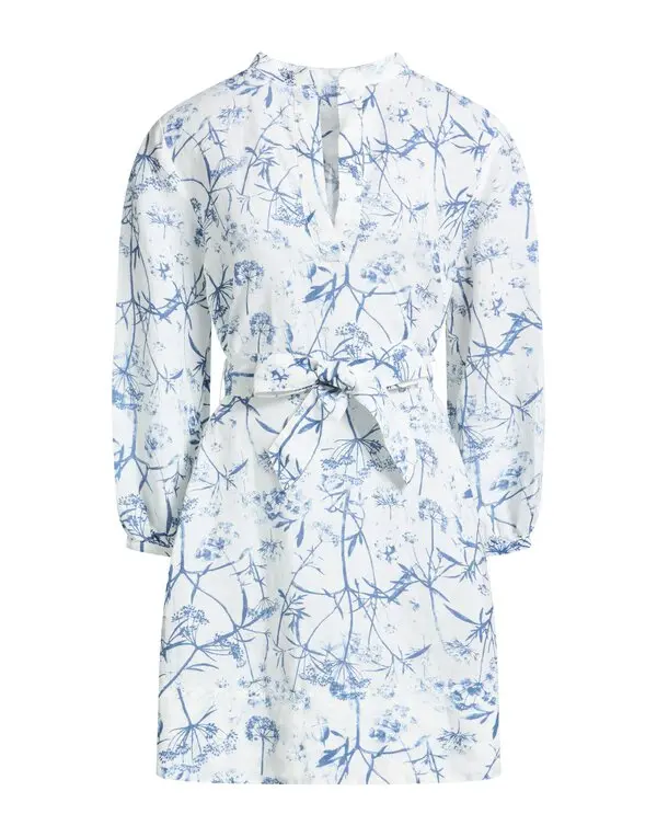 120% Lino Mini Linen Floral-Print Dress In Blue - 49% Off | Editorialist