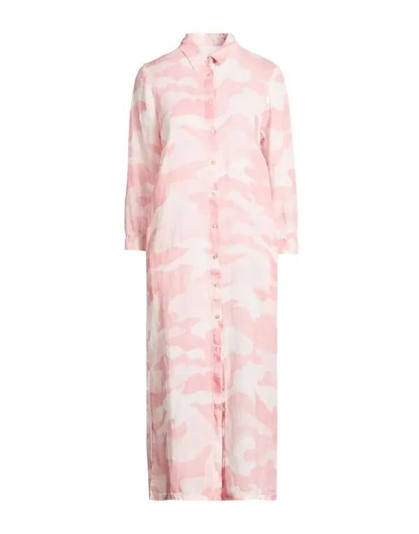 120% Lino Linen Midi Shirt Dress - Pink