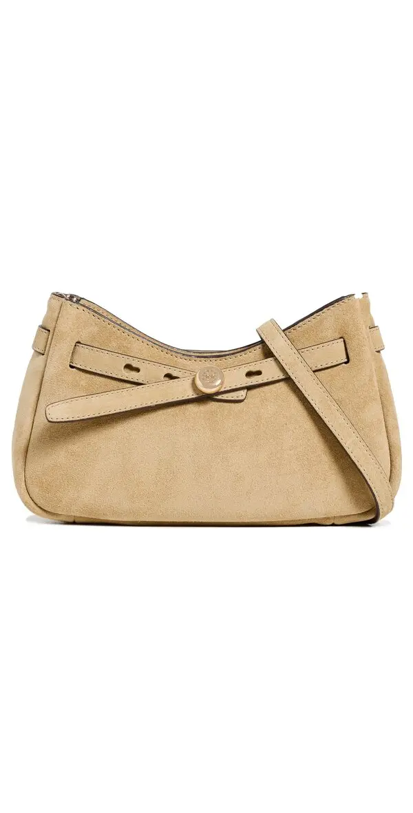 Tory Burch Romy Suede Zip Top Crossbody Bag - Butter