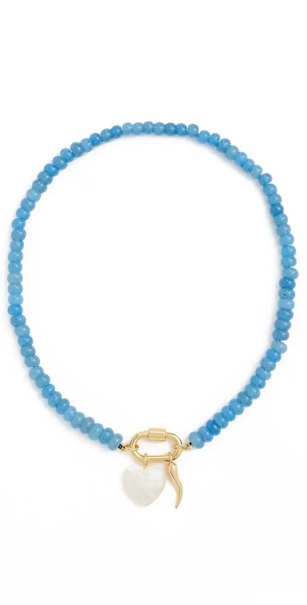 Madewell Beaded Necklace With Heart And Horn Charms - Soft Blue