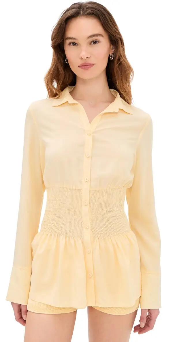 SEVEN WONDERS Adora Long Sleeve Shirred Shirt - Lemon