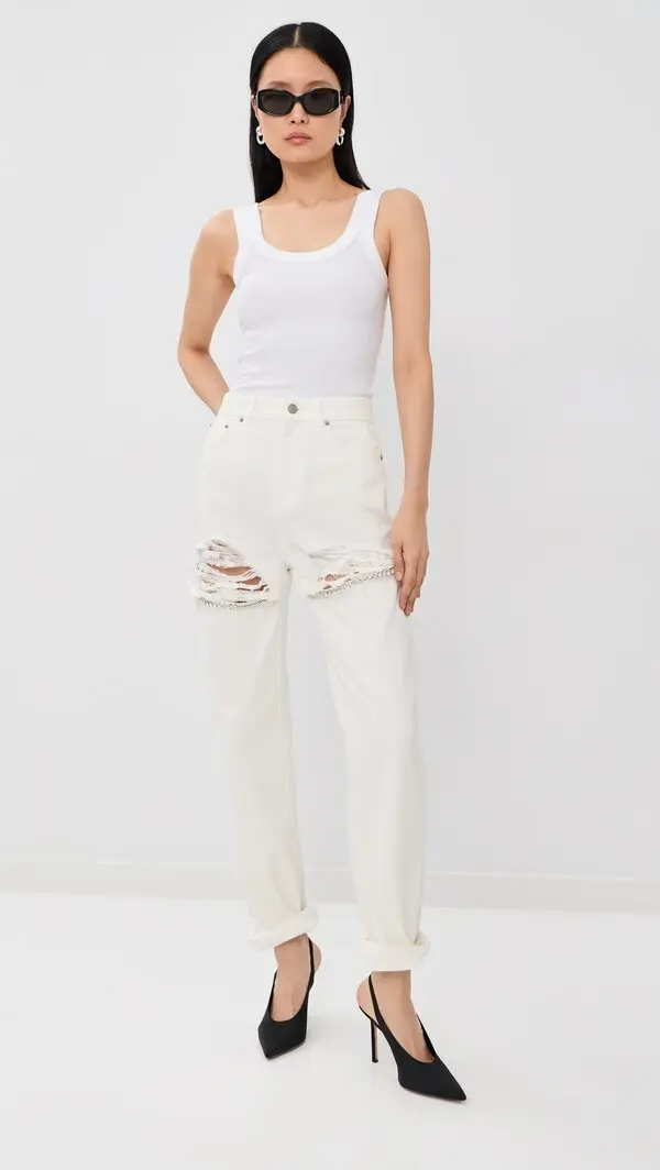 AREA Crystal Fray Slit Jeans