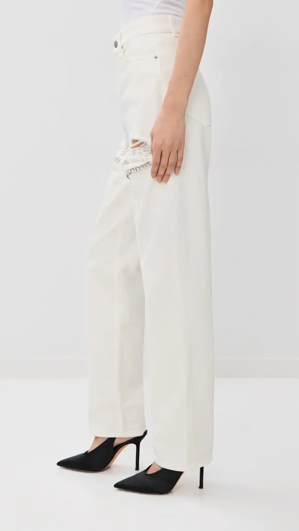 AREA Crystal Fray Slit Jeans