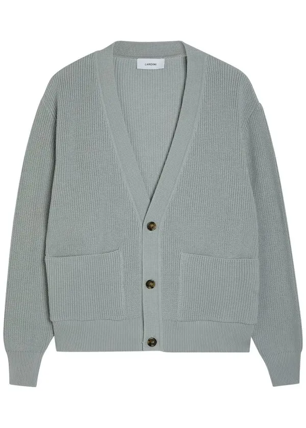 LARDINI V-neck Knit Cotton Cardigan - Light Blue