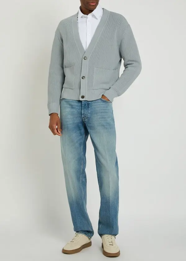 LARDINI V-neck Knit Cotton Cardigan - Light Blue