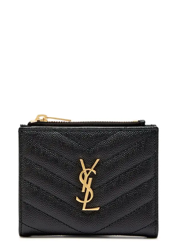 Saint Laurent Cassandre Pebbled Leather Wallet - Black