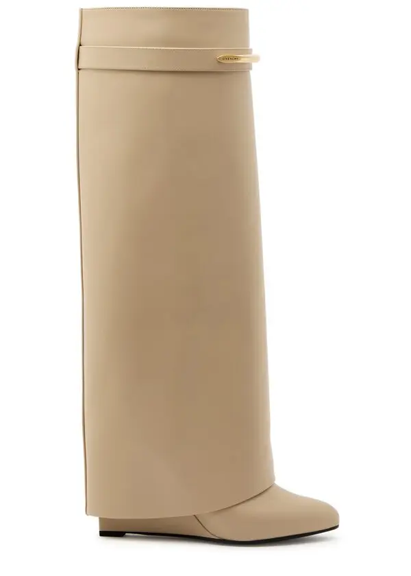 Givenchy Shark 95 Leather Knee-high Boots - Beige
