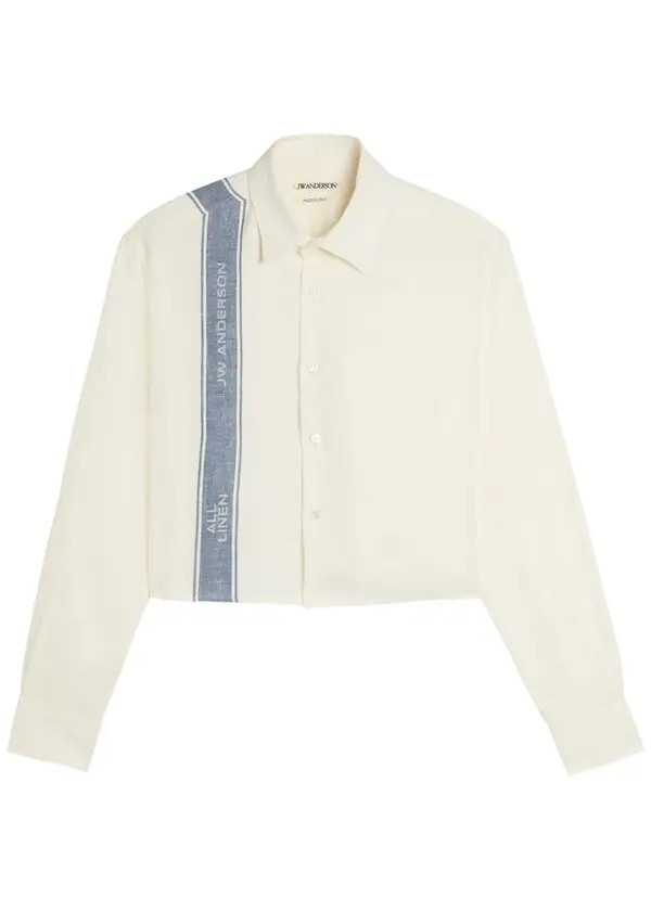 JW Anderson Cropped Stripe-jacquard Linen Shirt - Off White
