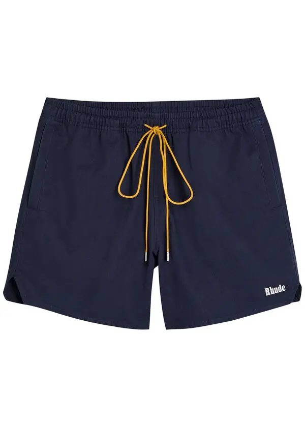 Rhude Classic Logo-embroidered Cotton Shorts - Navy