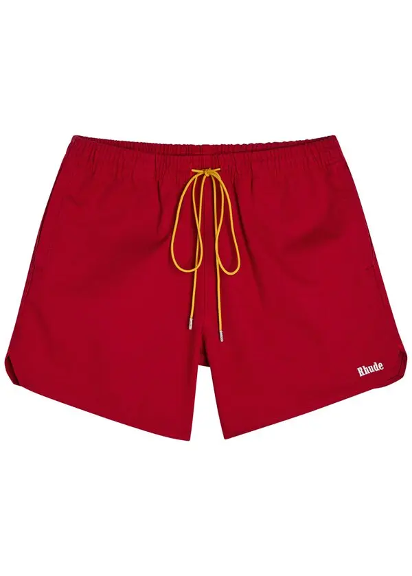 Rhude Classic Logo-embroidered Cotton Shorts - Red And White