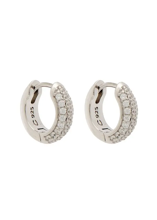 CERNUCCI Iced Pave Micro Sterling Hoop Earrings - Silver