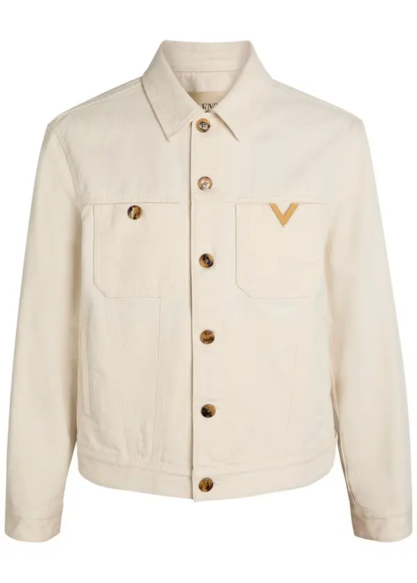Valentino Garavani Giubbino Genio Logo Denim Jacket - White