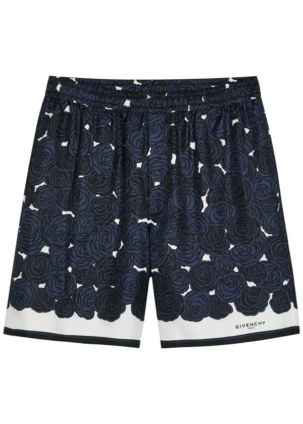 Givenchy Floral-print Silk Shorts - Navy