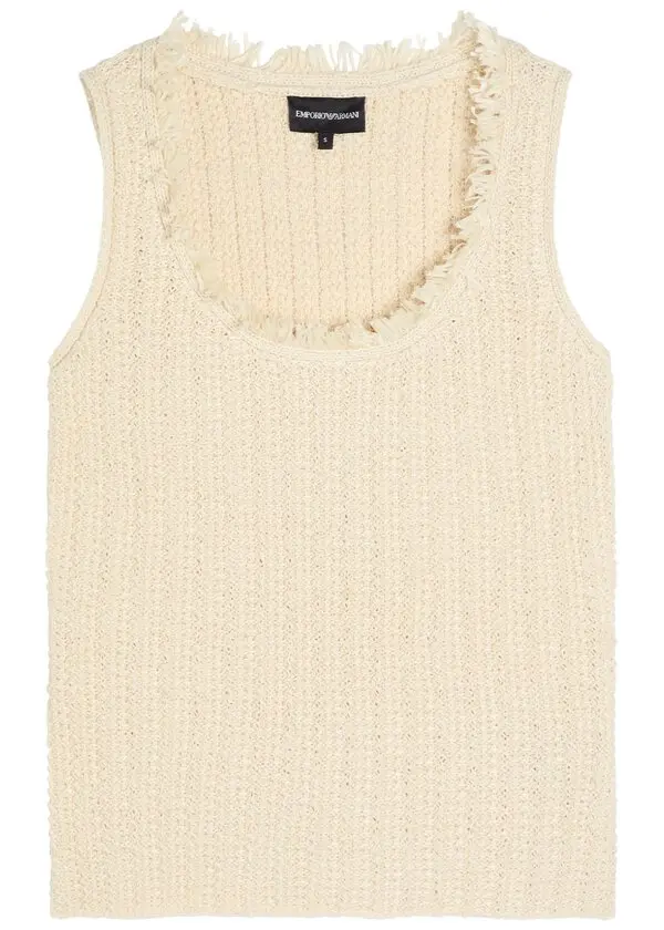 Emporio Armani Fringed Cotton-blend Crochet Top - Cream