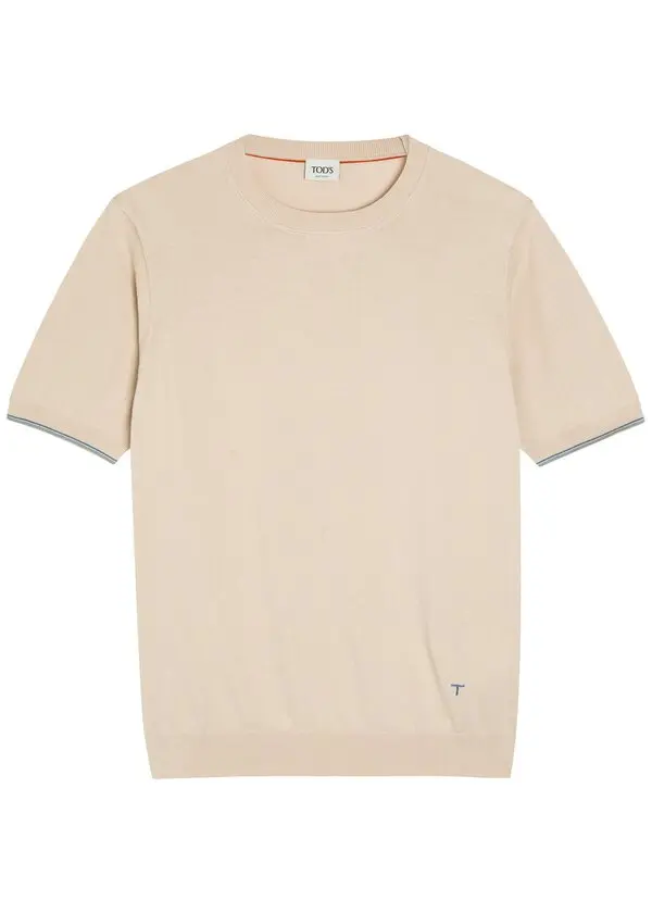 TOD'S Striped Detail Knit Cotton T-shirt - Off White