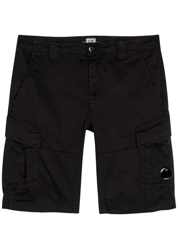 C.P. COMPANY Logo Stretch-cotton Cargo Shorts - Black