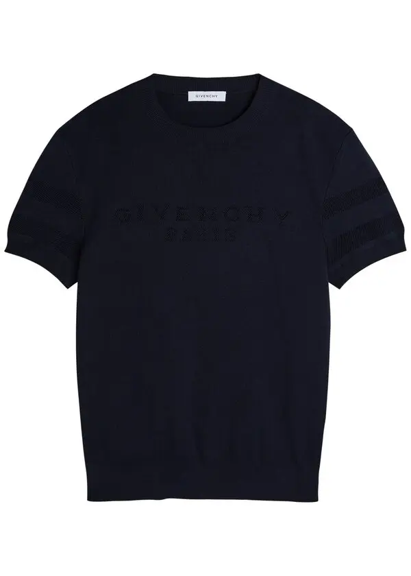 Givenchy Textured Knit Logo Cotton-blend T-shirt - Navy