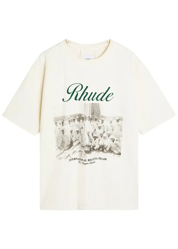 Rhude Virgin Islands Script Printed Cotton T-shirt - White