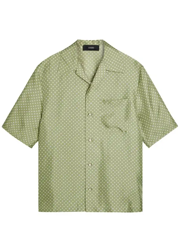 Amiri Polka Dot Pearl Button Silk Shirt - Green