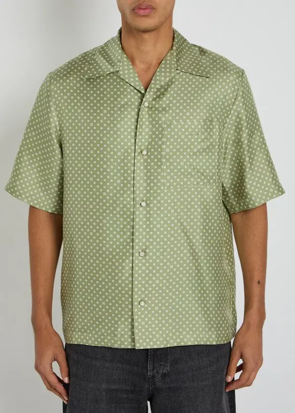 Amiri Polka Dot Pearl Button Silk Shirt - Green