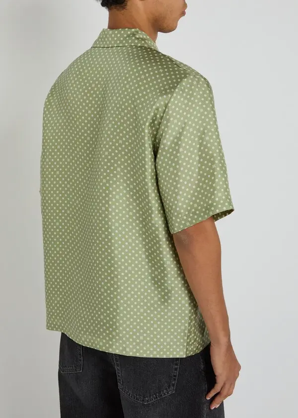 Amiri Polka Dot Pearl Button Silk Shirt - Green