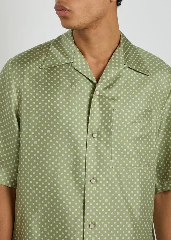 Amiri Polka Dot Pearl Button Silk Shirt - Green