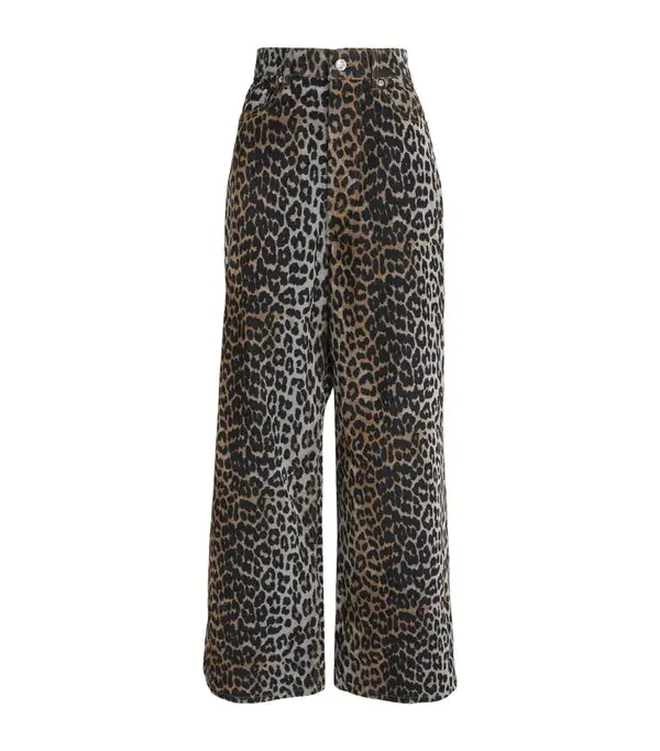 GANNI Leopard Wide-leg Jeans - Beige