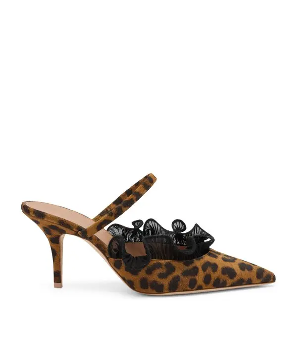 MALONE SOULIERS Suede Leopard Print Cecile Heeled Mules 70 - Brown