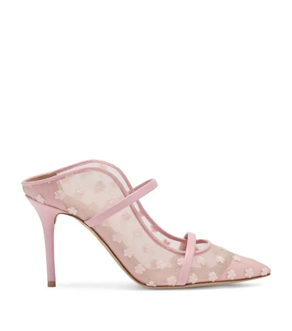 MALONE SOULIERS Mesh Floral Maureen Heeled Mules 85 - Pink
