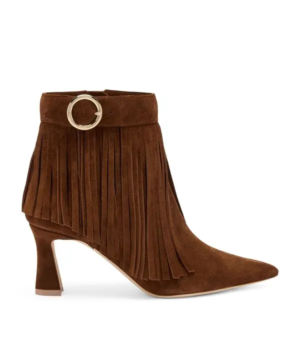 MALONE SOULIERS Suede Fringed Donni Heeled Ankle Boots 70 - Brown