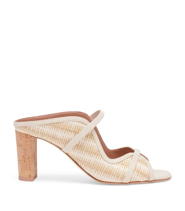 MALONE SOULIERS Striped Raffia Norah Heeled Sandals 70 - Beige