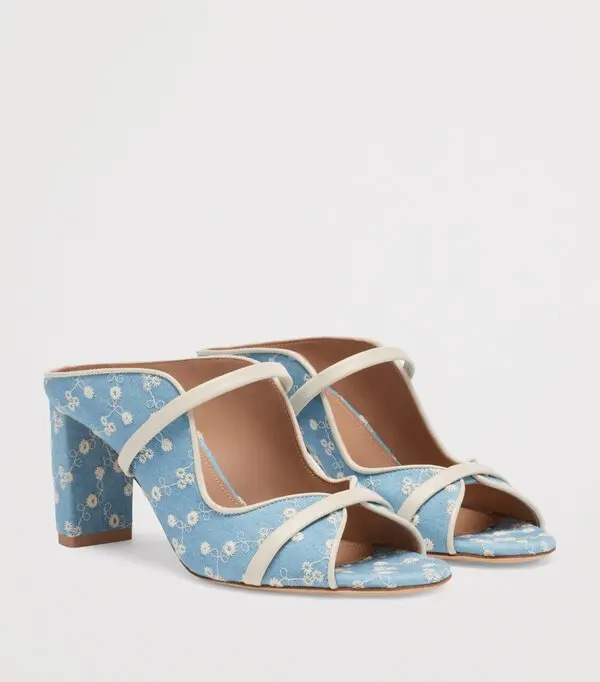 MALONE SOULIERS Norah Floral Denim Heeled Sandals - Blue