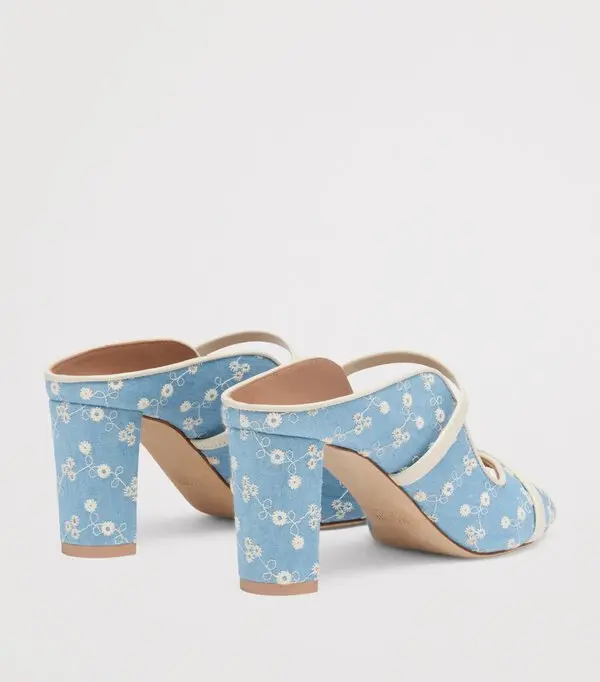 MALONE SOULIERS Norah Floral Denim Heeled Sandals - Blue